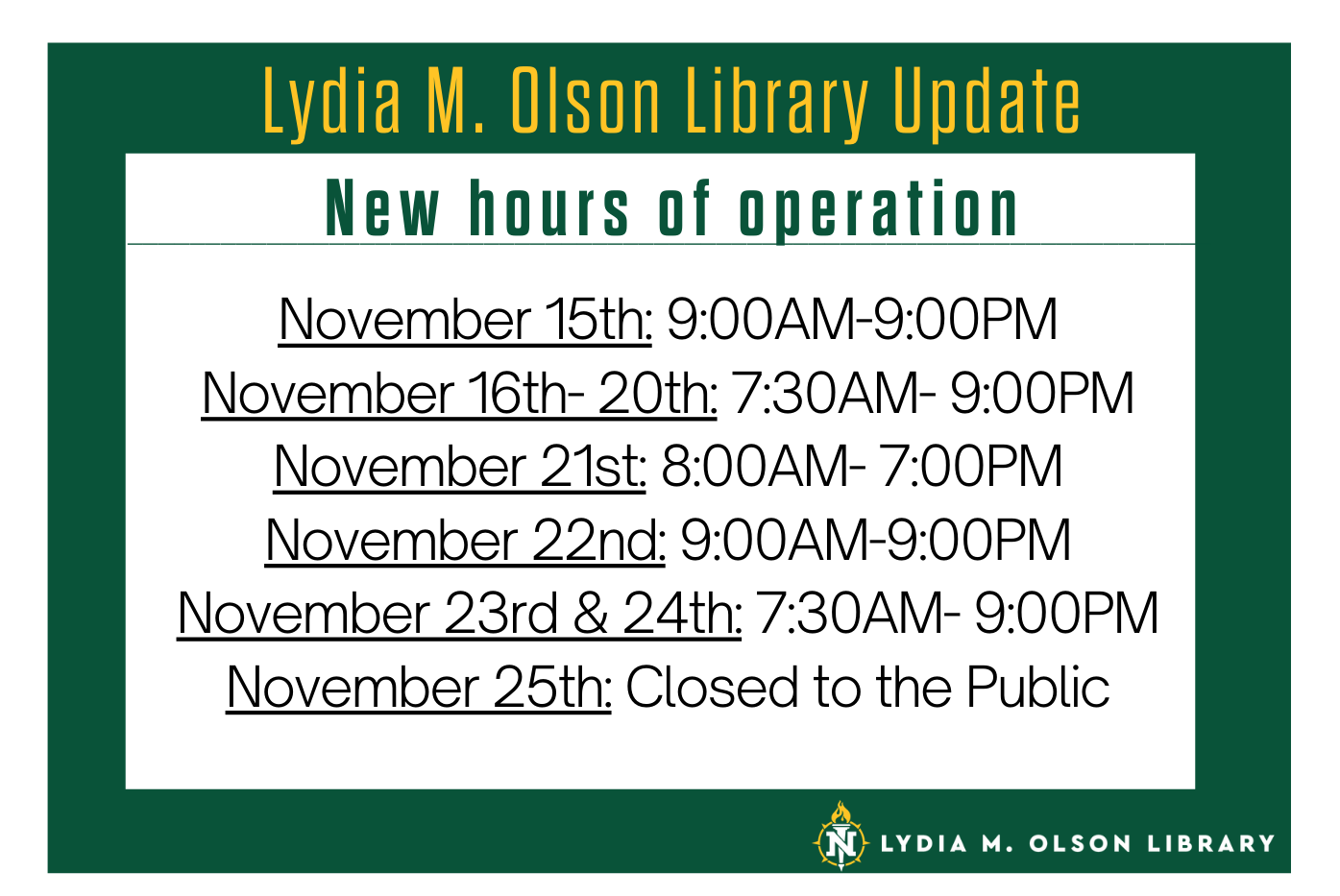 New Hours And Library Update Lydia M Olson Library new-hours-and-library-update-lydia-m-olson-library